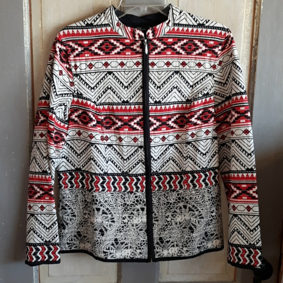 phool | Jackets & Coats | Phool Southwestern Red And Black Zip Up ...